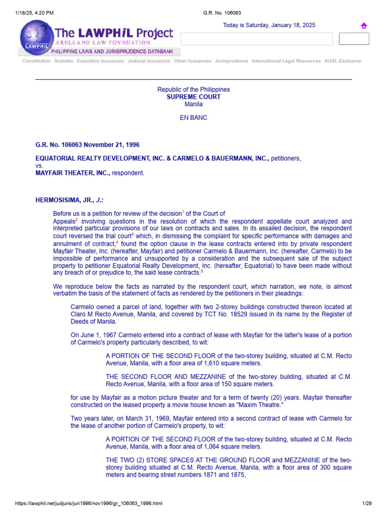 13. Equatorial Realty Development vs. Mayfair Theater, 370 SCRA 56 ...