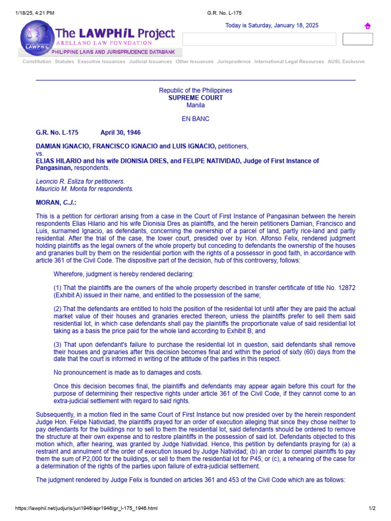 Ignacio vs. Hilario, 76 Phil. 605 | PDF | Judgment (Law) | Judiciaries