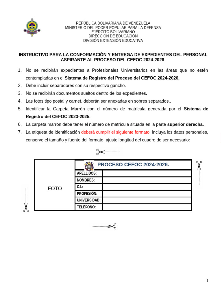 DOCUMENTOS NECESARIOS PARA EL INGRESO Cefoc | PDF | Documento de identidad