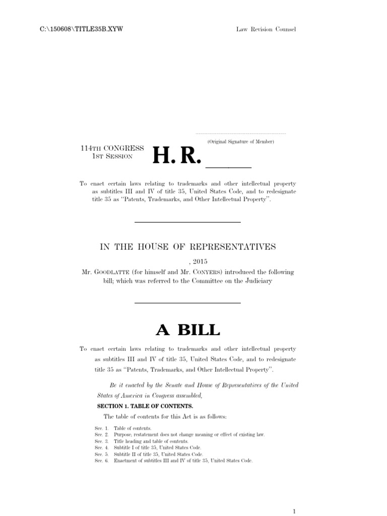 bill hr trademark | PDF | Patent | Title 35 Of The United States Code
