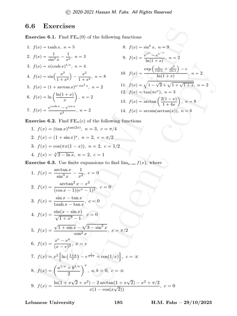m1101 Chap6 Exercises | PDF | Function (Mathematics) | Tangent