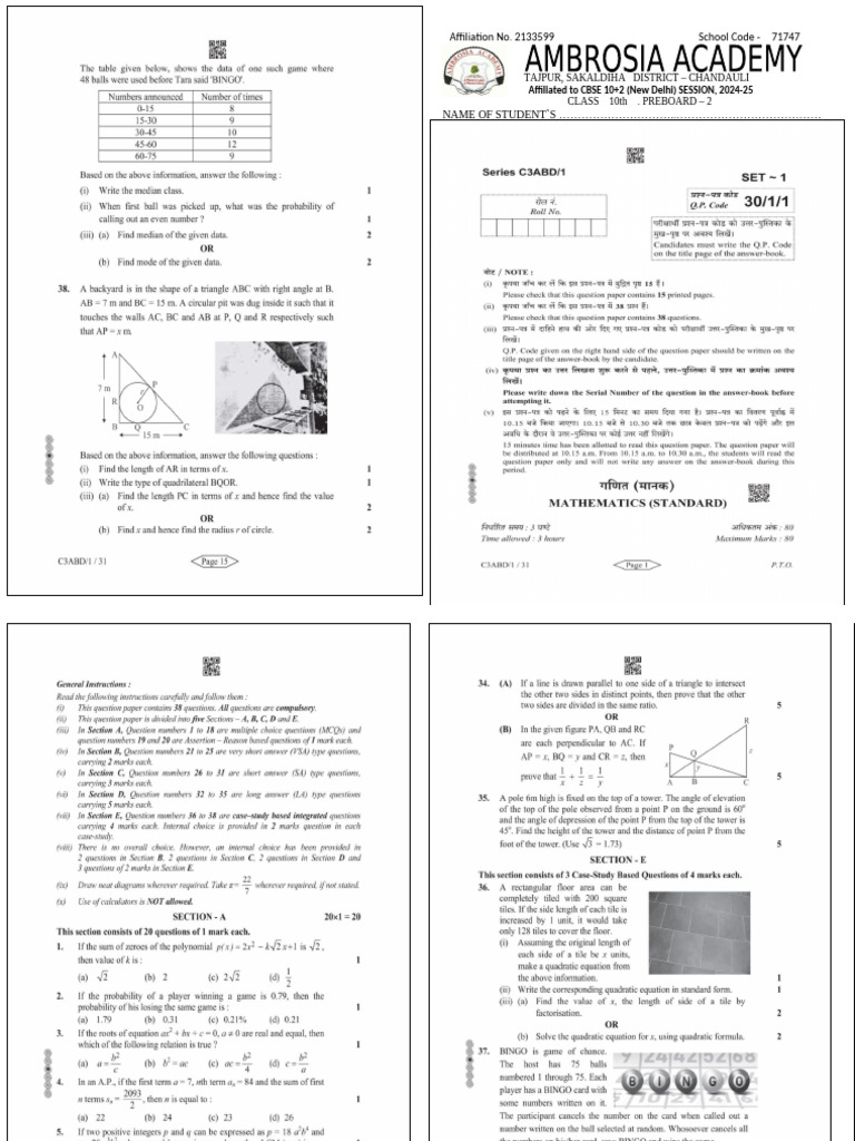 CBSE Class 10 Preboard 2 Details 2024-25 | PDF