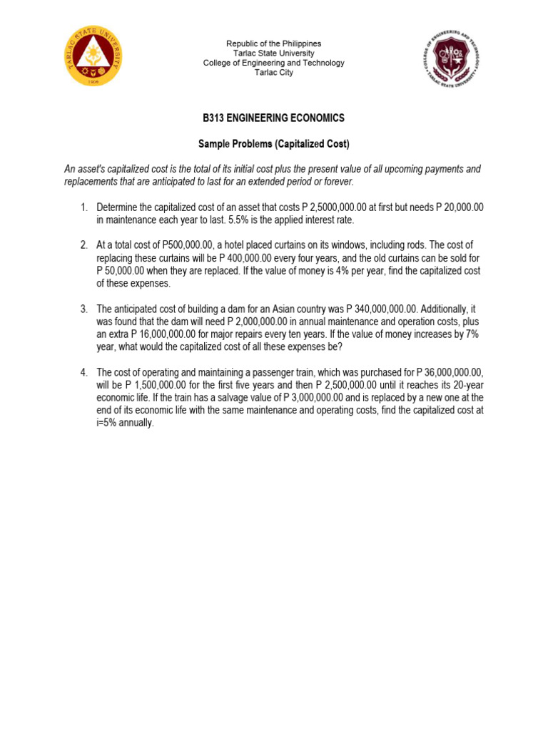 Capitalized Cost Sample Problems | PDF