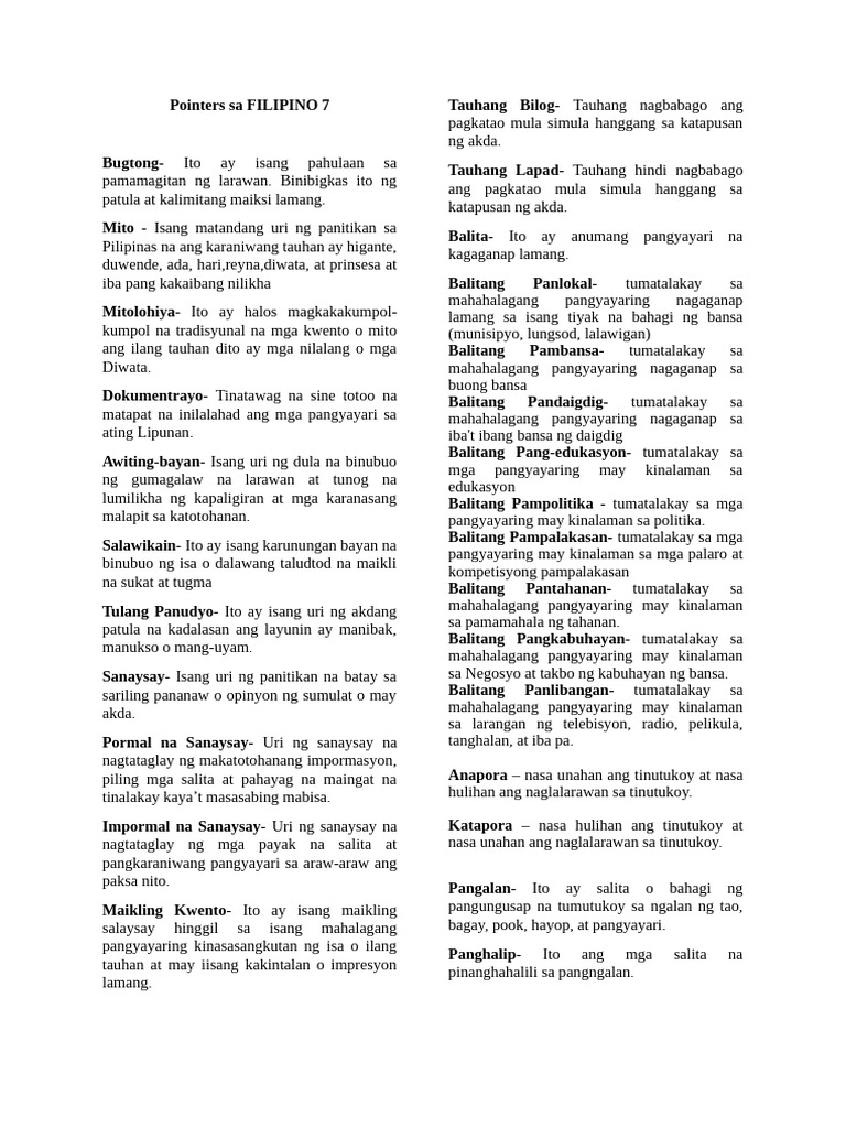 Pointers Sa FILIPINO 7 | PDF