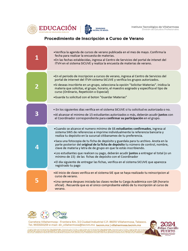 Guía Inscripción Cursos Verano ITVH | PDF