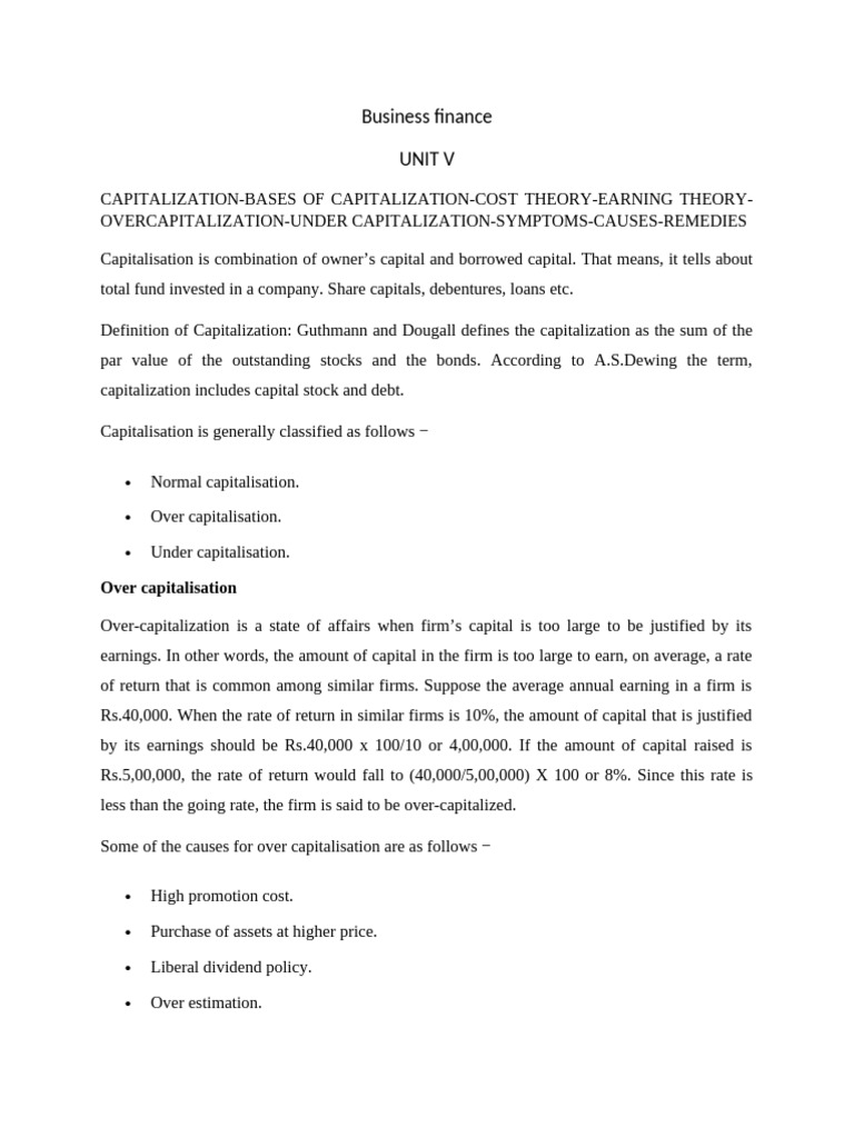 Business Finance UNIT V Study Material | PDF | Capital (Economics) | Dividend