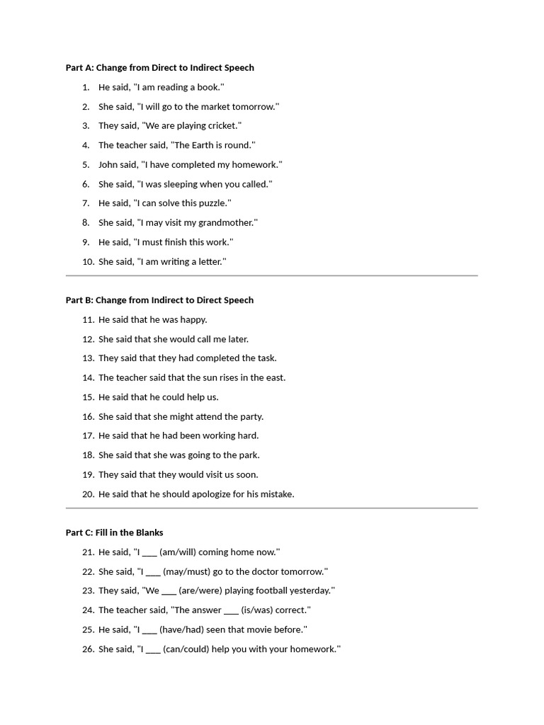 Direct and Indirect Speech | PDF | Syntax | Grammar