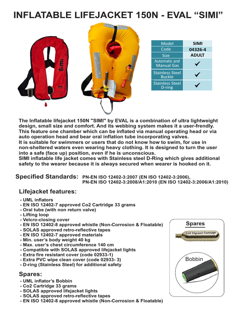 EVAL SIMI Inflatable Life Jacket | PDF | Manufactured Goods | Equipment