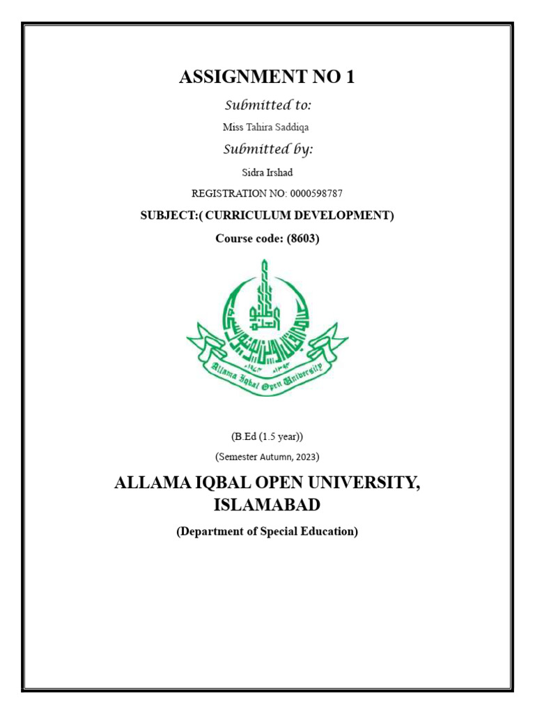 Assignment no 1 8603 | PDF | Educational Assessment | Curriculum