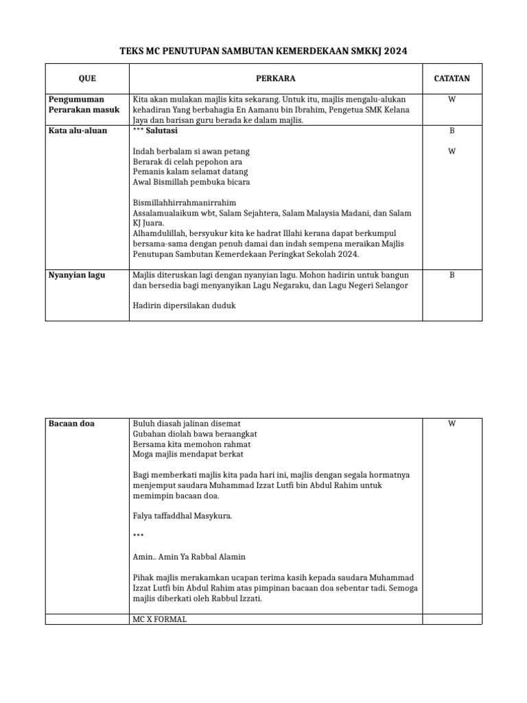 Teks MC Formal Ambang Merdeka | PDF
