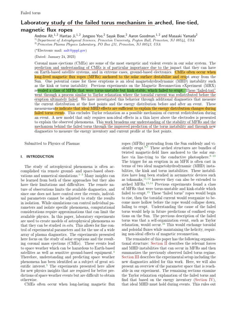 (ALt)Laboratory Study of the Failed Torus Mechanism in Arched, Line-tied, Magnetic Flux Ropes ...