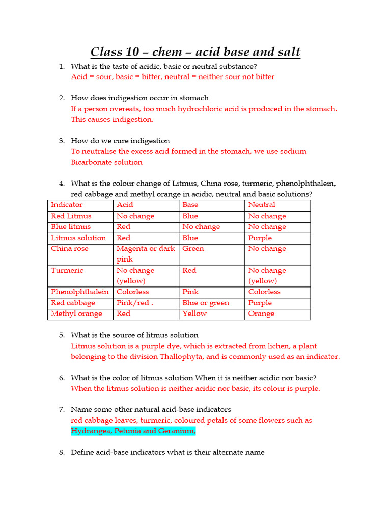 CL - 10 CH - Acid Salts and Base Tution | PDF | Ph | Sodium Carbonate