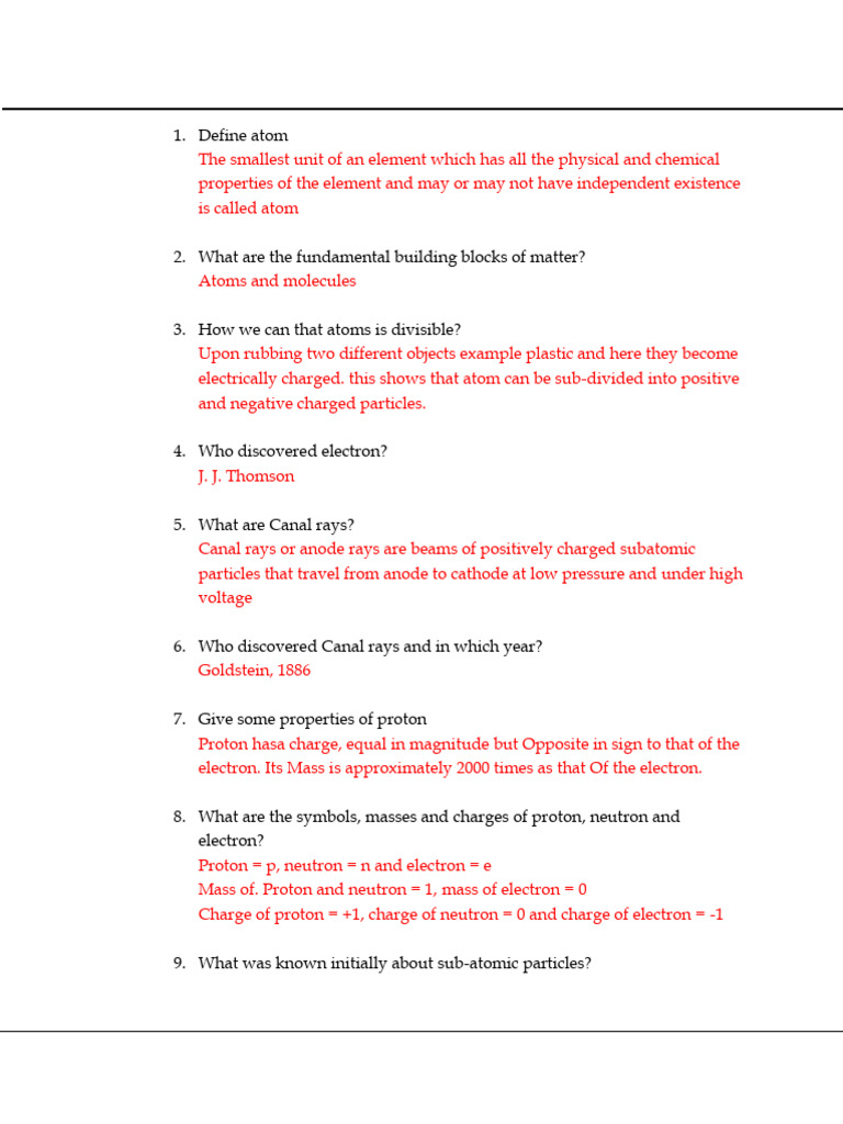 Atomic Structure for Class IX Chemistry | PDF | Atoms | Atomic Nucleus