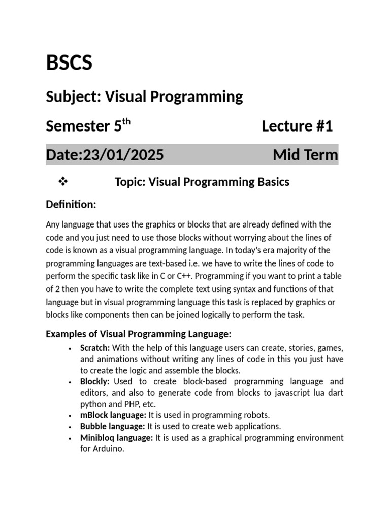 Bscs Visual Prog. (Basics) | PDF | Computer Programming | Programming Language
