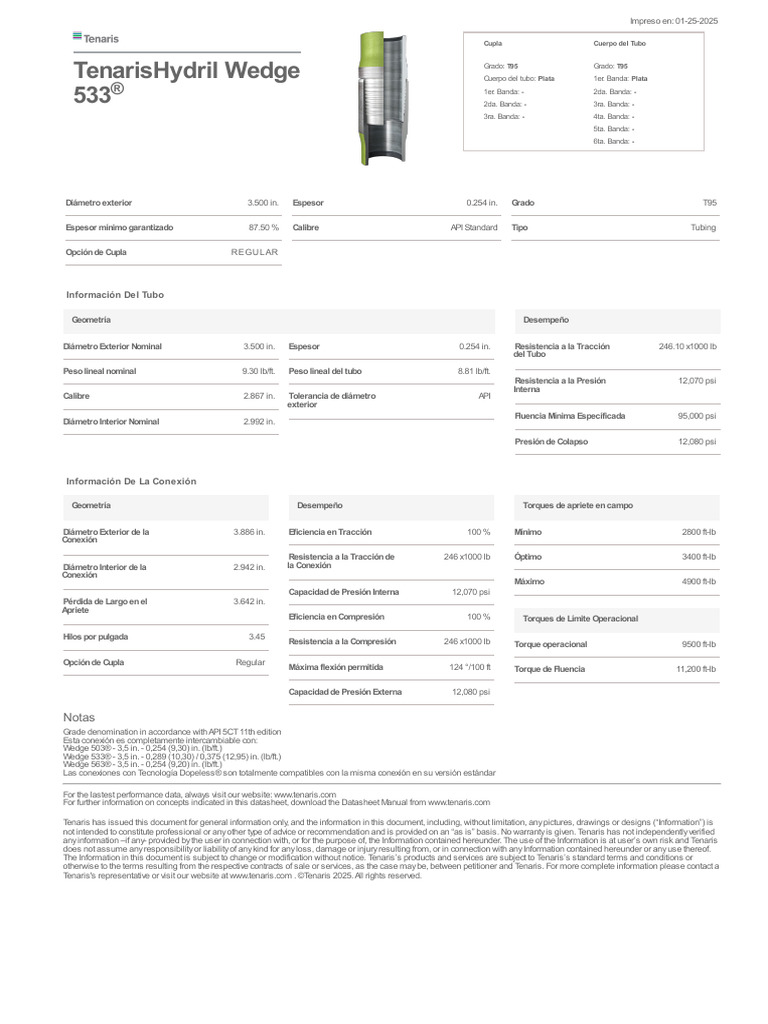 Tenarishydril Wedge 533: Información Del Tubo | PDF