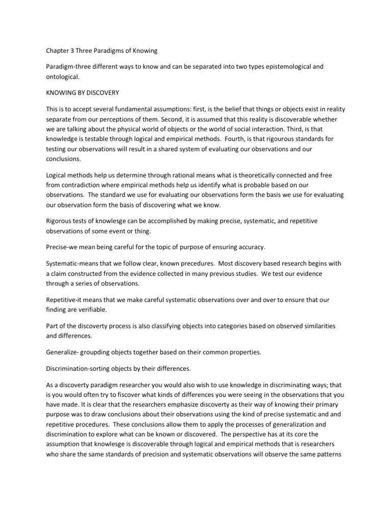 Chapter 3 Three Paradigms of Knowing | PDF | Science & Mathematics