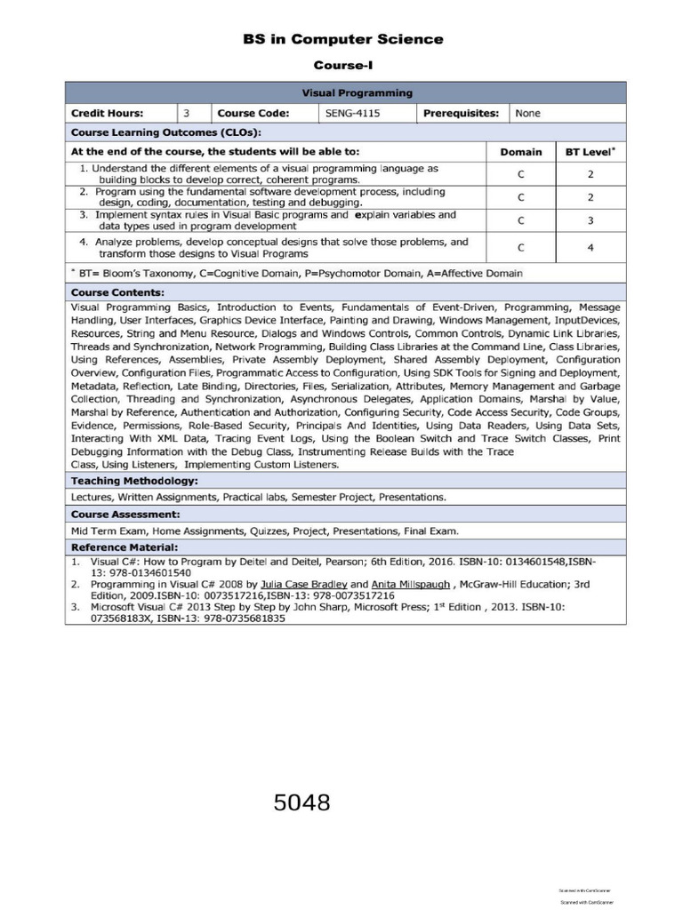 BSCS - 5TH - COURSE OUTLINE | PDF