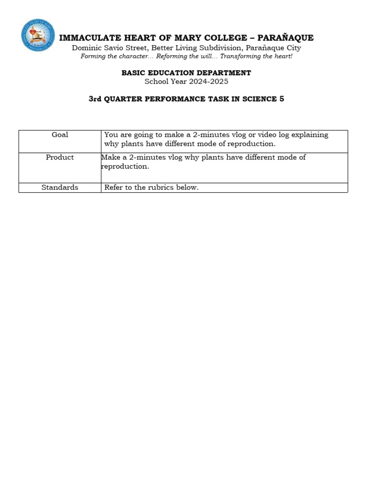 3rd Quarter Performance Task - Science 5 | PDF | Human Communication ...