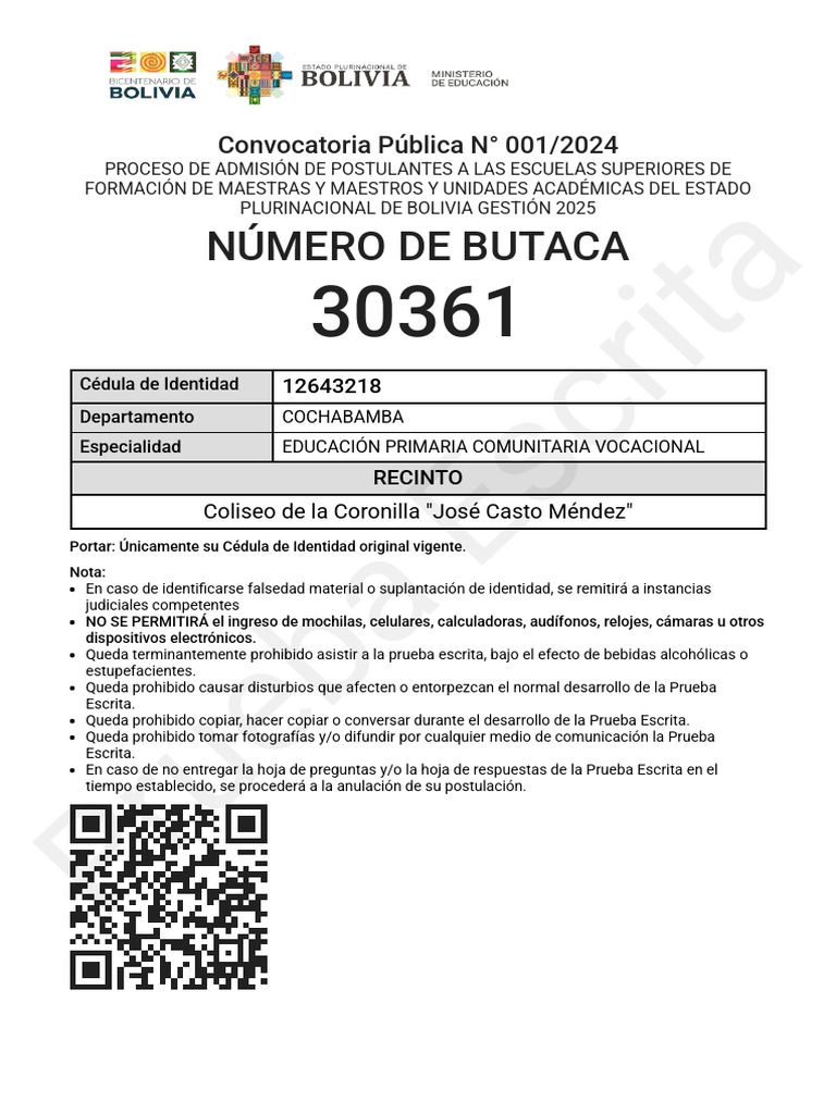 Prueba Escrita: Número de Butaca | PDF