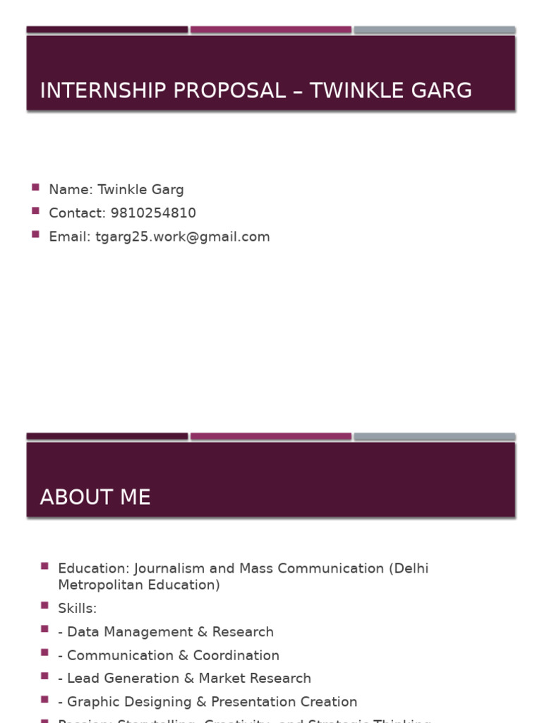 Internship Proposal by Twinkle Garg | PDF | Communication | Marketing ...
