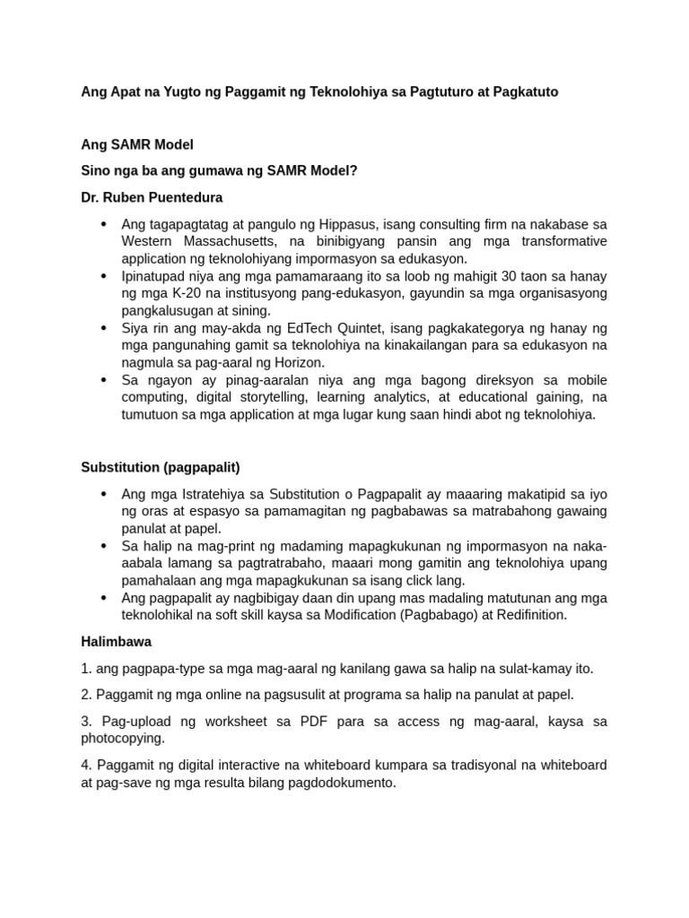 Ang Apat na Yugto ng Paggamit ng Teknolohiya sa Pagtuturo at Pagkatuto | PDF