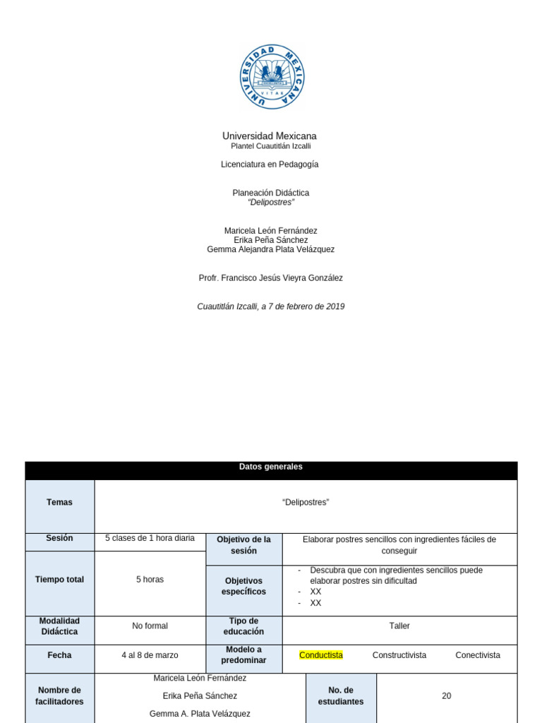 Planeacion UNIMEX | PDF | Modificación de comportamiento | Aprendizaje