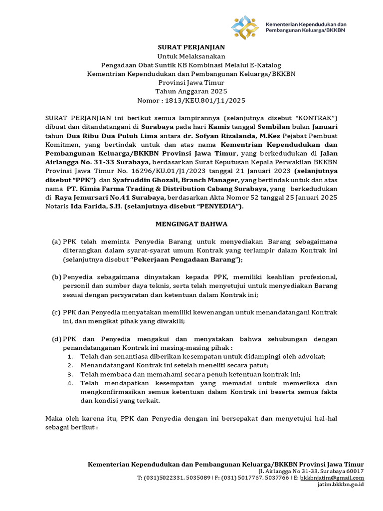 Surat Perjanjian KFTD Oskb Kombinasi | PDF