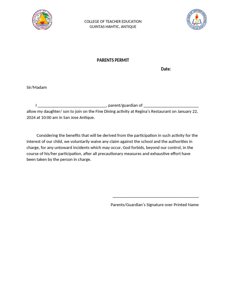 Parents Permit | PDF