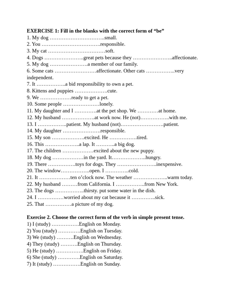 Be vs Do Exercises for English Learners | PDF