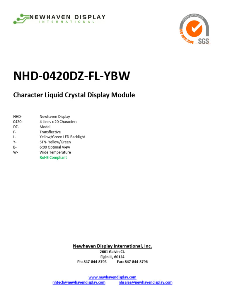 NHD 0420DZ FL Ybw | PDF | Humidity | Power Supply