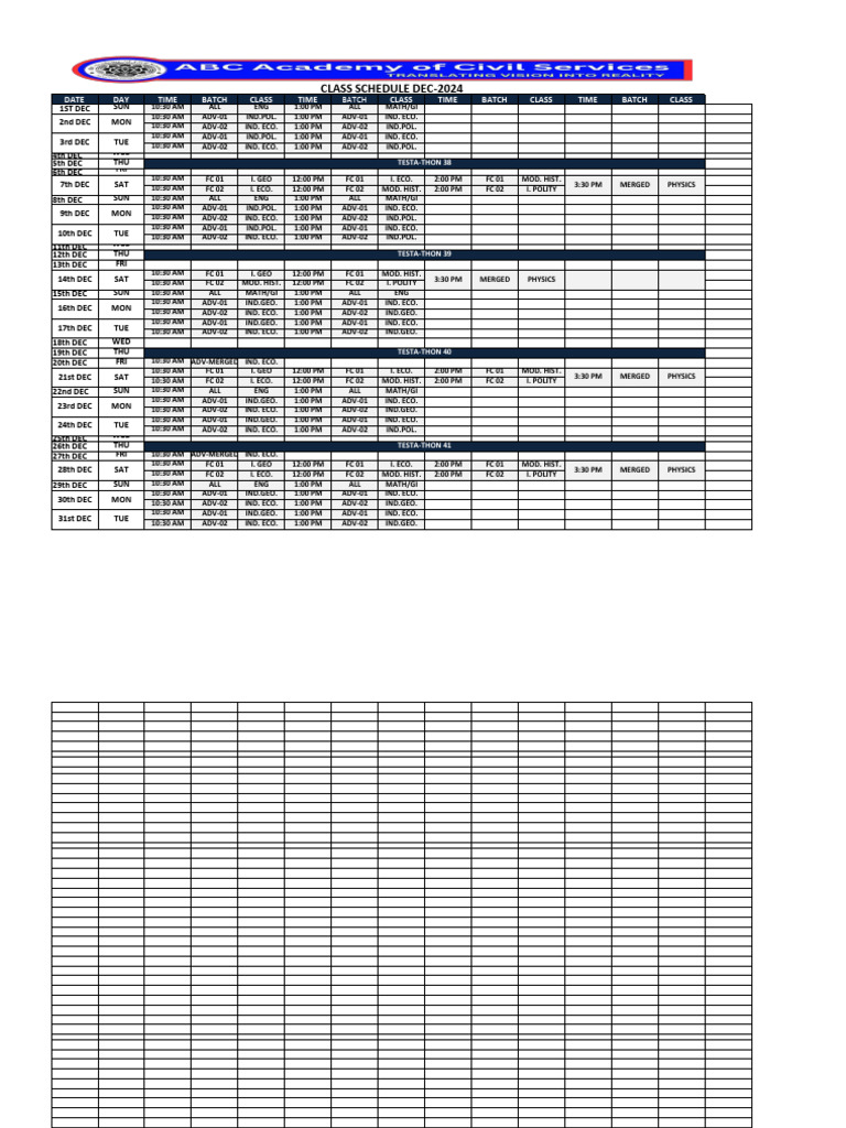 December 2024 Class Schedule | PDF | Military Operations