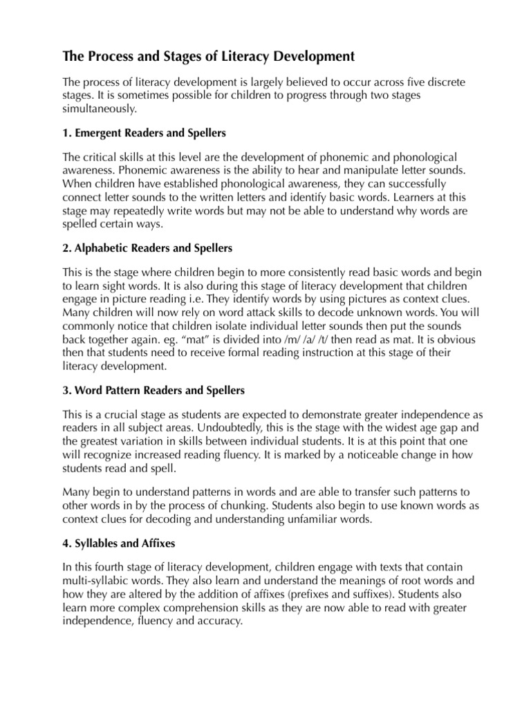 Three Stages of Literacy Development | PDF | Literacy | Learning Methods