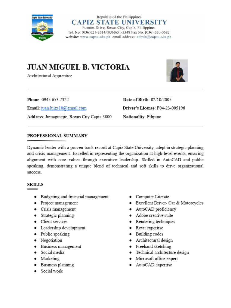 Architectural Apprentice Profile: Juan Miguel Victoria | PDF | Business