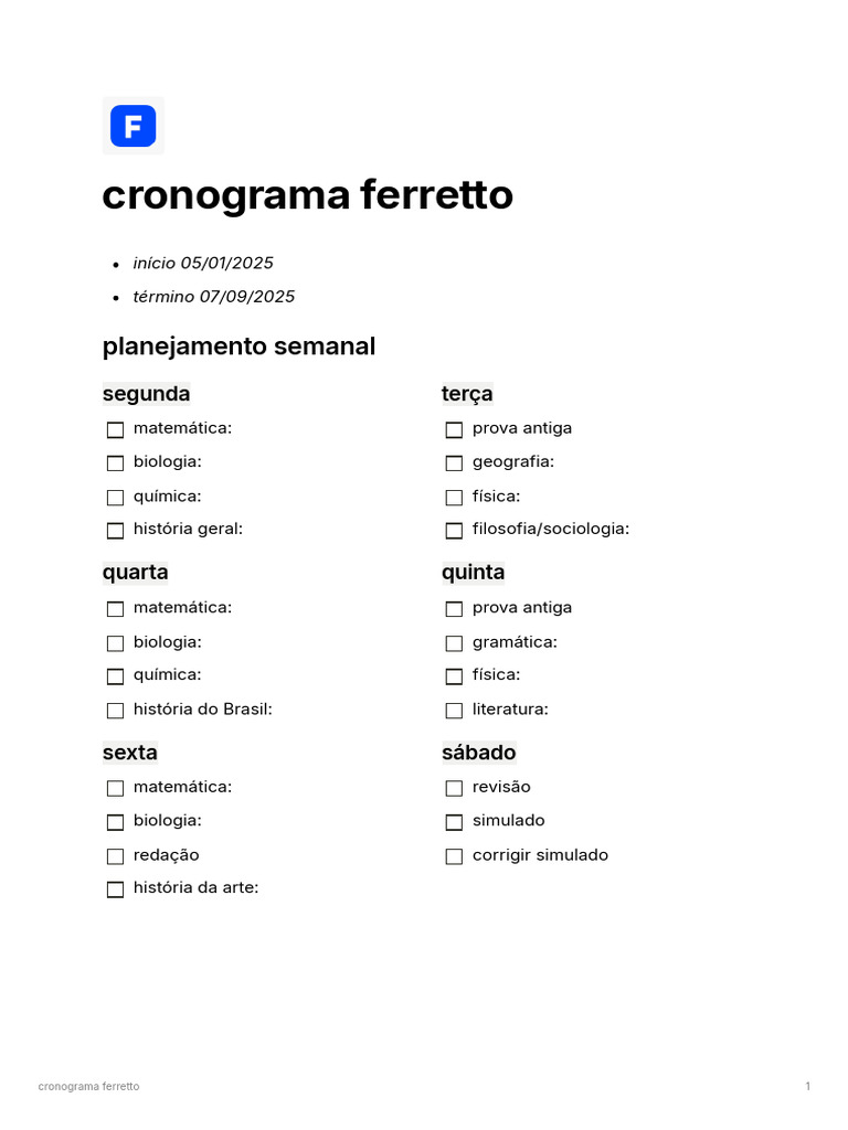 Cronograma Ferretto Semanal | PDF