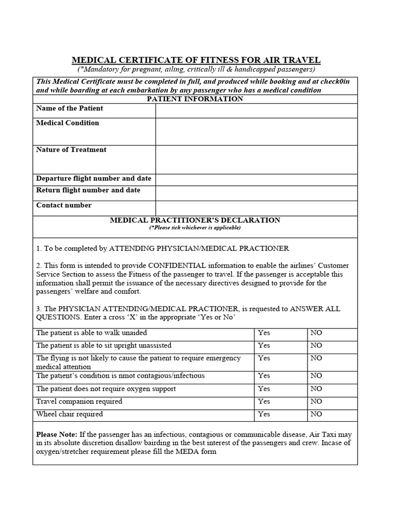 Medical Certificate of Fitness For Air Travel 2023 | PDF | Indemnity ...