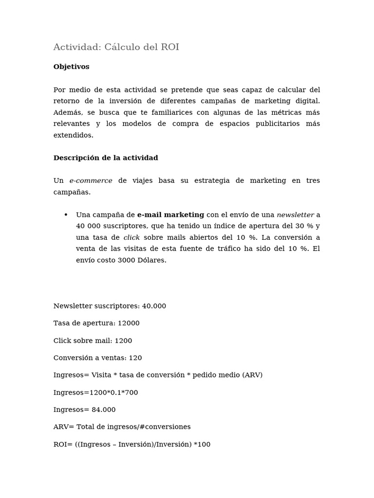 Cálculo de ROI en Marketing Digital | PDF