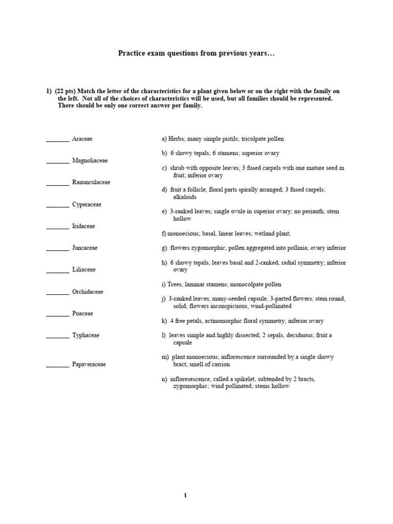 Exam1 Practice | PDF | Flowers | Petal