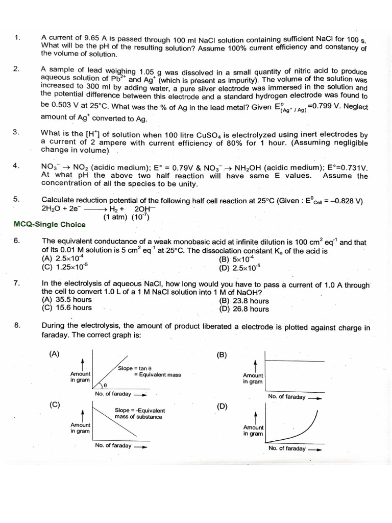 Electrochemistry (15 Questions) | PDF