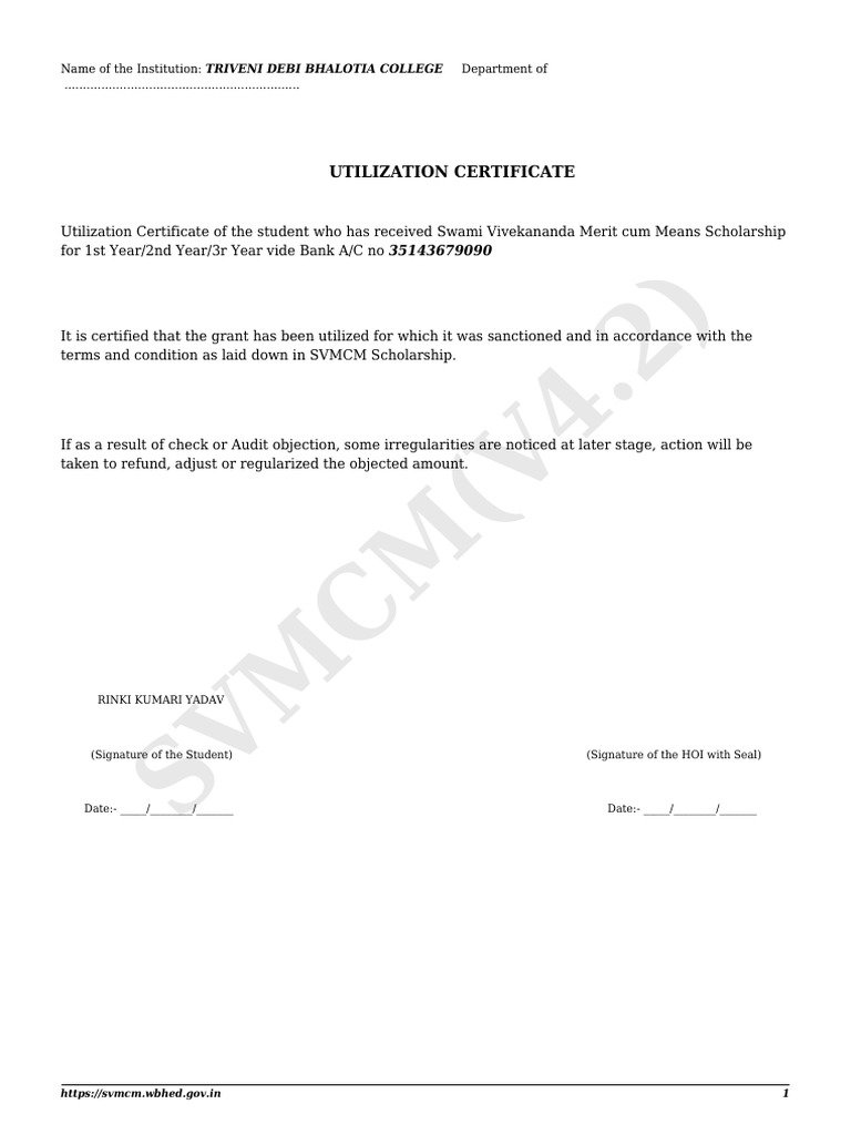 Utilization Certificate | PDF