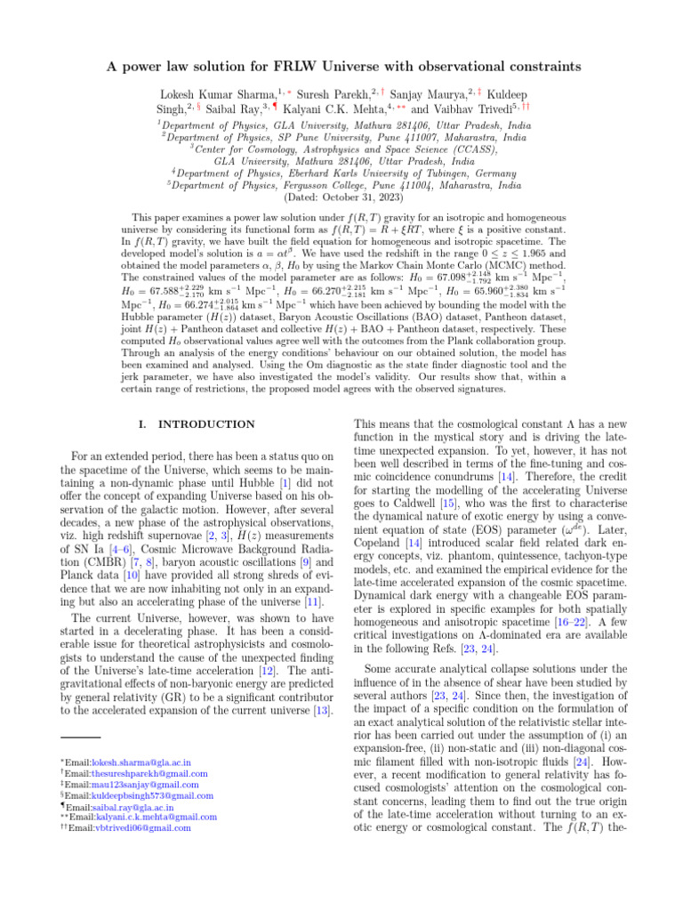 A Power Law Solution for FRLW Universe With Observational Constraints | PDF