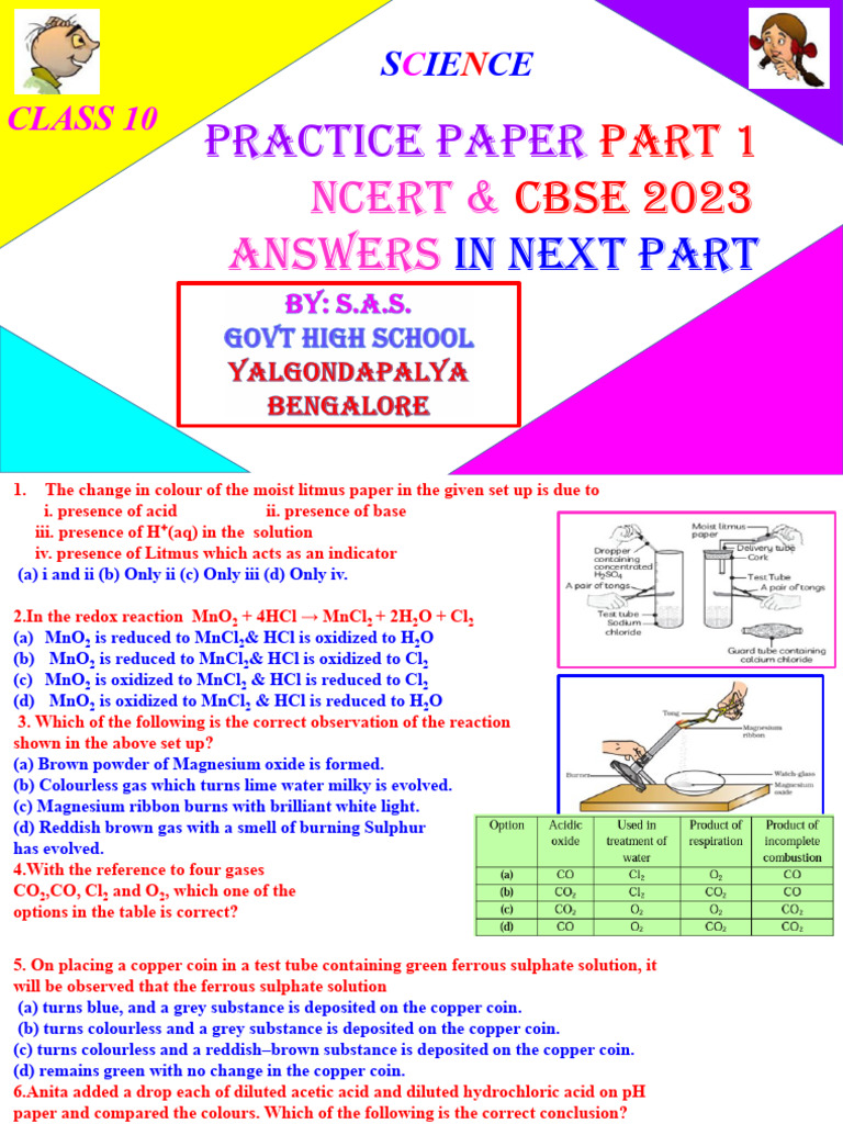 SCIENCE PRACTICE PAPER 2023 | PDF | Acid | Rust