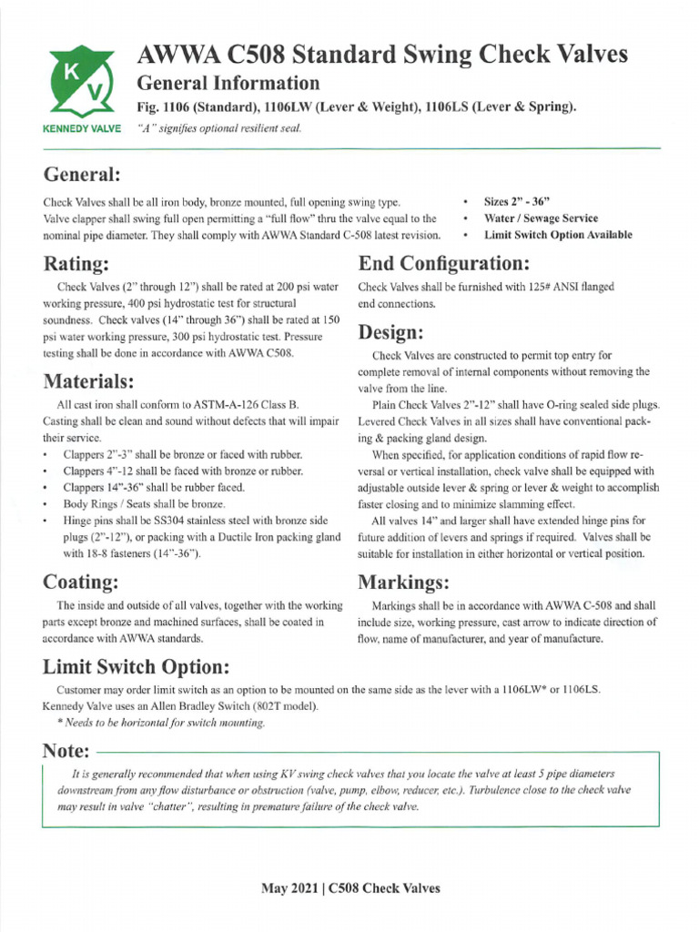 Specification Sheet Swing Check 3 | PDF