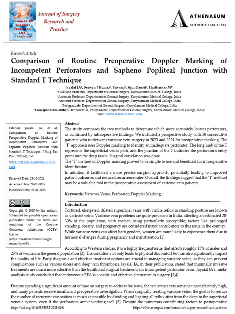 Comparison of Routine Preoperative Doppler Marking of Incompetent ...