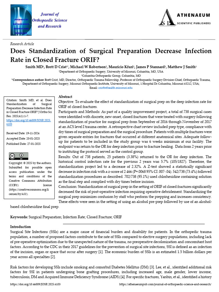 Does Standardization of Surgical Preparation Decrease Infection Rate in ...