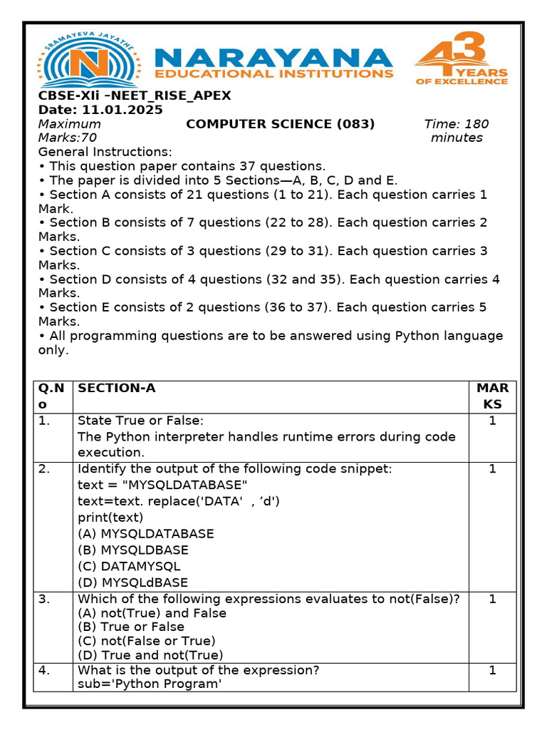 Co Cs Qpaper Class12 Preboard 11012025 | PDF | Computer Programming | Computer Science