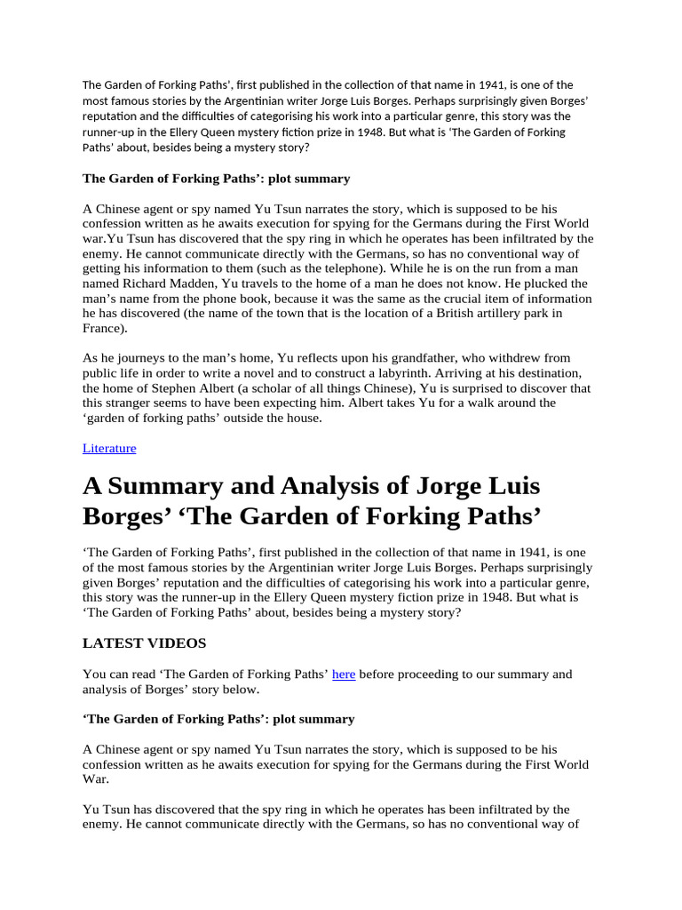 Analysis of Borges' Garden of Forking Paths | PDF
