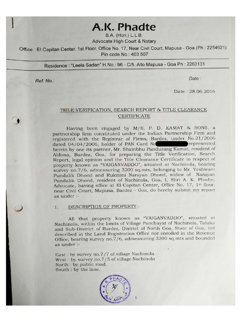 Title Report Format Goa | PDF