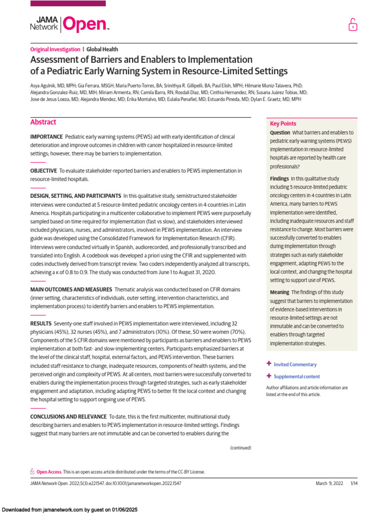Assessment of Barriers and Enablers To Implementation | PDF | Nursing ...