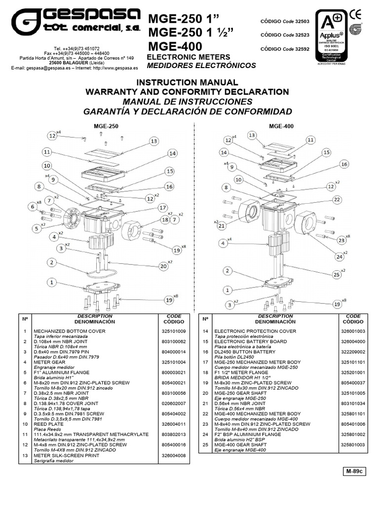 Manual MGE-250 y MGE-400: Instrucciones y Seguridad | PDF | Líquidos ...