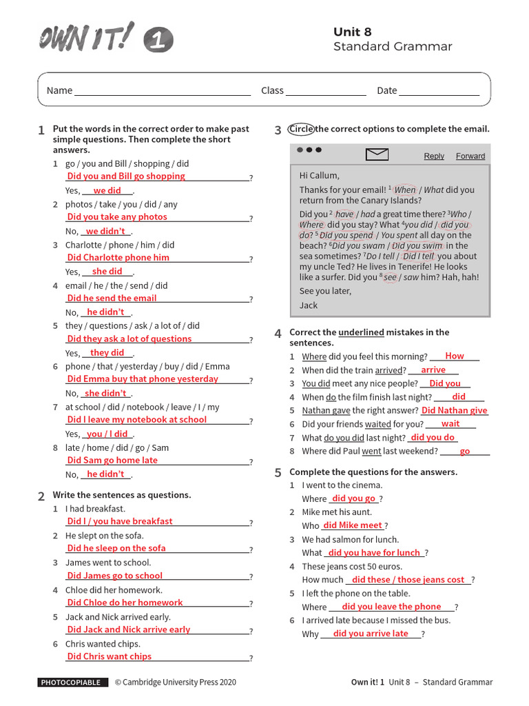 Standard Grammar Unit8 With Answers | PDF